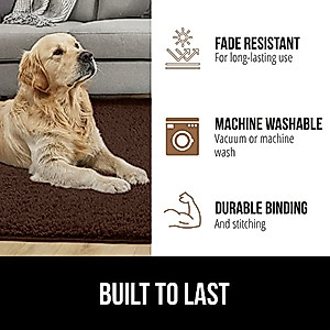 Gorilla Grip Soft Faux Fur Area Rug, Washable, Shed and Fade Resistant, Grip Dots Underside, Fluffy Shag Indoor Bedroom Rugs, Easy Clean, for Living Room Floor, Nursery Carpets, 5x8 FT, Chocolate