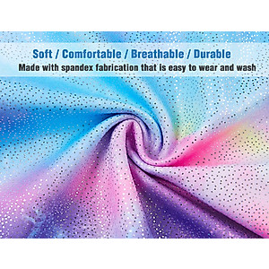 Girls Gymnastics Leotards with Shorts for 9-10 Year Old Big Kids Sparkly Blue Tie Dye Print Sleeveless Biketard Unitards