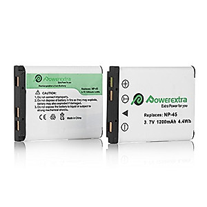 Powerextra 2 x NP-45 NP-45A NP-45B NP-45S Battery Compatible with Fujifilm INSTAX Mini 90, FinePix XP20 XP22 XP30 XP50 XP60 XP70 XP80 XP90 XP120 XP130 XP140 T350 T400 T500 T510 T550 T560 JX520 JX550