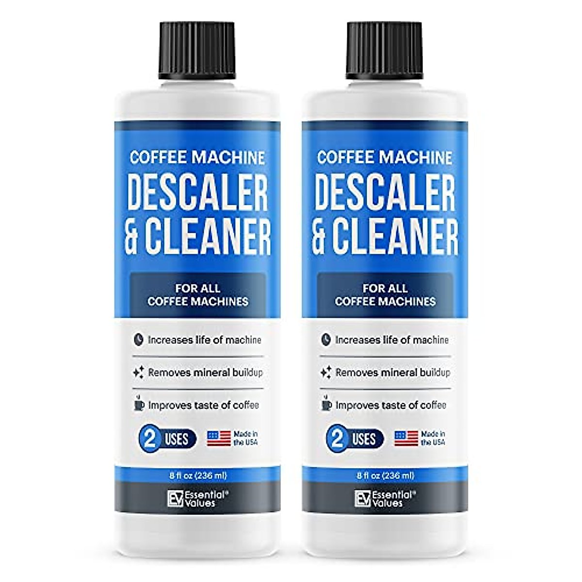 Universal Descaling Solution 2 Pack, (2 x 236ml / 4 Uses Total), Compatible with Breville, L'OR, Sage, Nespresso, Delonghi Single Use Coffee & Espresso Machines, Coffee Machine Descaler
