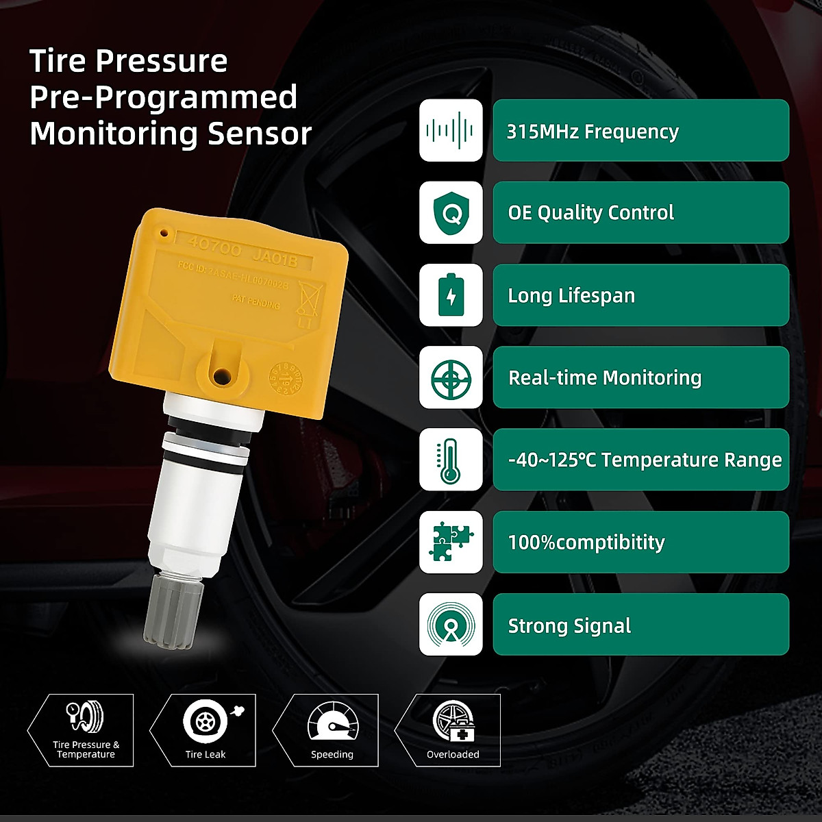 TPMS Sensor,315MHz Tire Pressure Monitor System 4-Pack for Nissan| Infiniti| Suzuki Replace# 407001AA0B 40700CD001 40700JK01A 0700JA01B