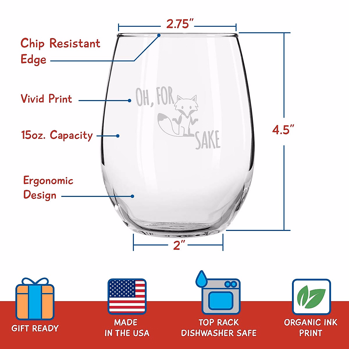 Funny Stemless Wine Glass Set | The Fox Series Pack of 4 Glasses Set | Infoxicated, Zero Fox Given, Oh for Fox Sake, Don't Fox with Me | Novelty Glasses With Cute Sayings for Women, Her | Made in USA