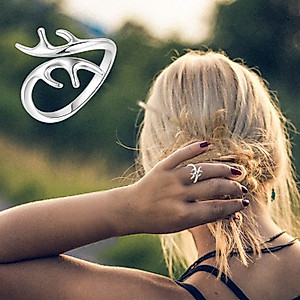 YKYLHSYXR Women's Elk Deer Antlers Ring - Country Forest Hunting Ring, Personality Cowgirl Ring Jewelry Birthday Christmas Gift, Adjustable Ring Size to 6 7 8 9 10 11. (Silver)