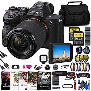 Sony a7 IV Mirrorless Camera with 28-70mm Lens (ILCE-7M4K) + 4K Monitor + Rode VideoMic + 2 x 64GB Card + Filter Kit + Wide Angle Lens + Telephoto Lens + Color Filter Kit + Lens Hood + More (Renewed)
