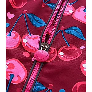 DILIBA Girls Rain Jacket Lightweight Waterproof Windbreaker Hooded Raincoat Winter Warm Fleece Lined Coat for Kids Wine Red Heart 9-10 Years