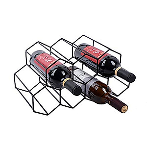 Urban Deco Small Wine Rack 9 Bottle Holder - No Need Assembly Modern Metal Wire Black Wine Storage for Countertop Table Top Coffee Bar Kitchen
