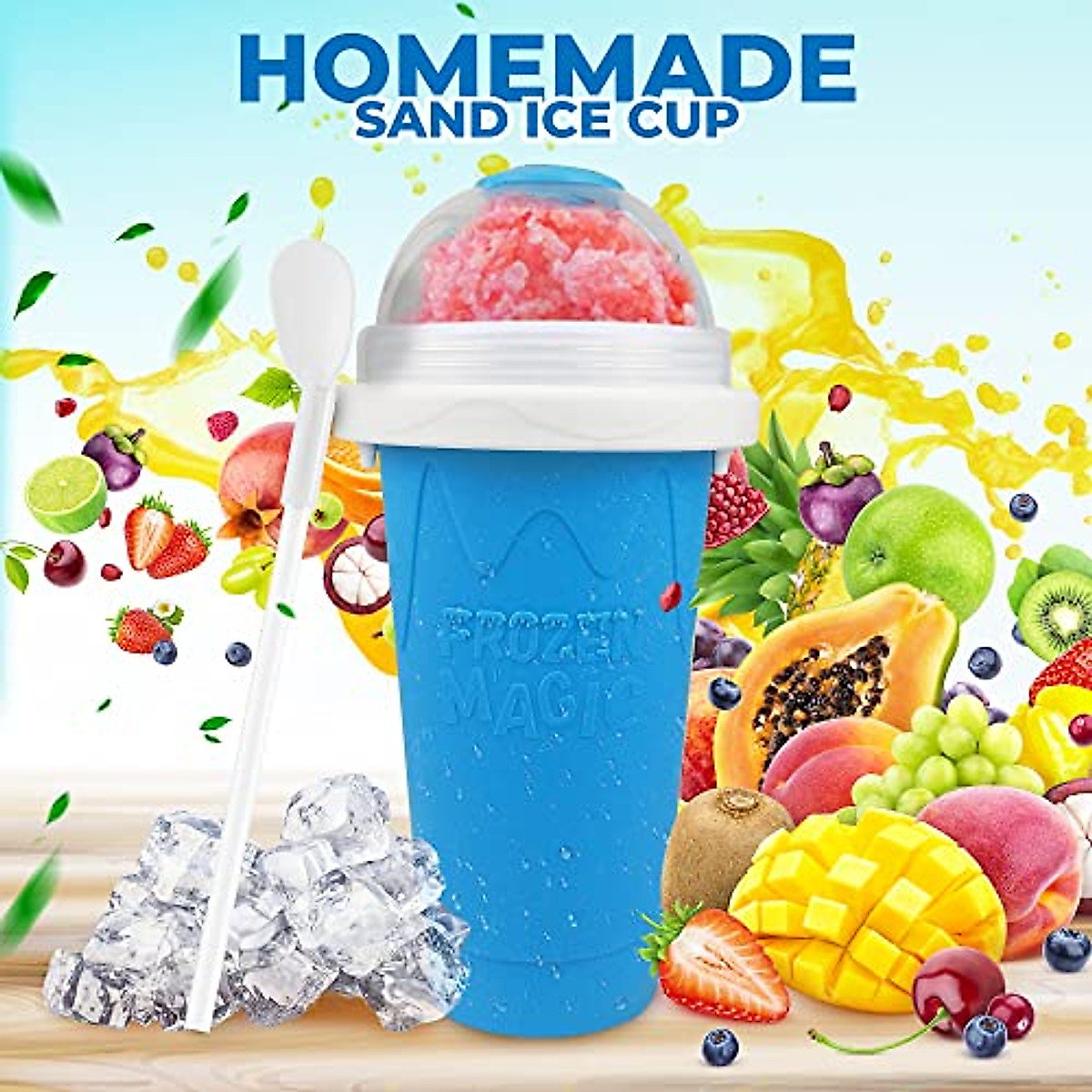 Slushy Maker Cup - Travel Slushie Cup, TIKTOK Quick Freeze Magic Cup, Double Layer Slushy Cup, Cooler Smoothie Silicon Cup, Mini Ice Cream Maker, Slushies - Blue.