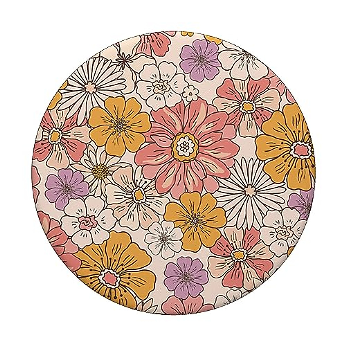 Retro Flowers Meadow Floral Groovy 70s Peach Orange Pink PopSockets Standard PopGrip