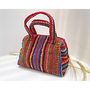 TINKUY PERU Woven Purse, Multicolored Rainbow Handmade Purse, Peruvian Boho Chic Bag Small Handbags For Women, (Red)