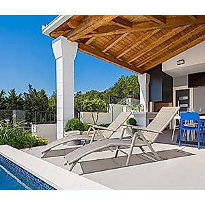 Flamaker Patio Lounge Chairs Adjustable Chaise Lounge Chairs Folding Outdoor Recliners Set of 2 for Beach, Pool and Yard (Beige)