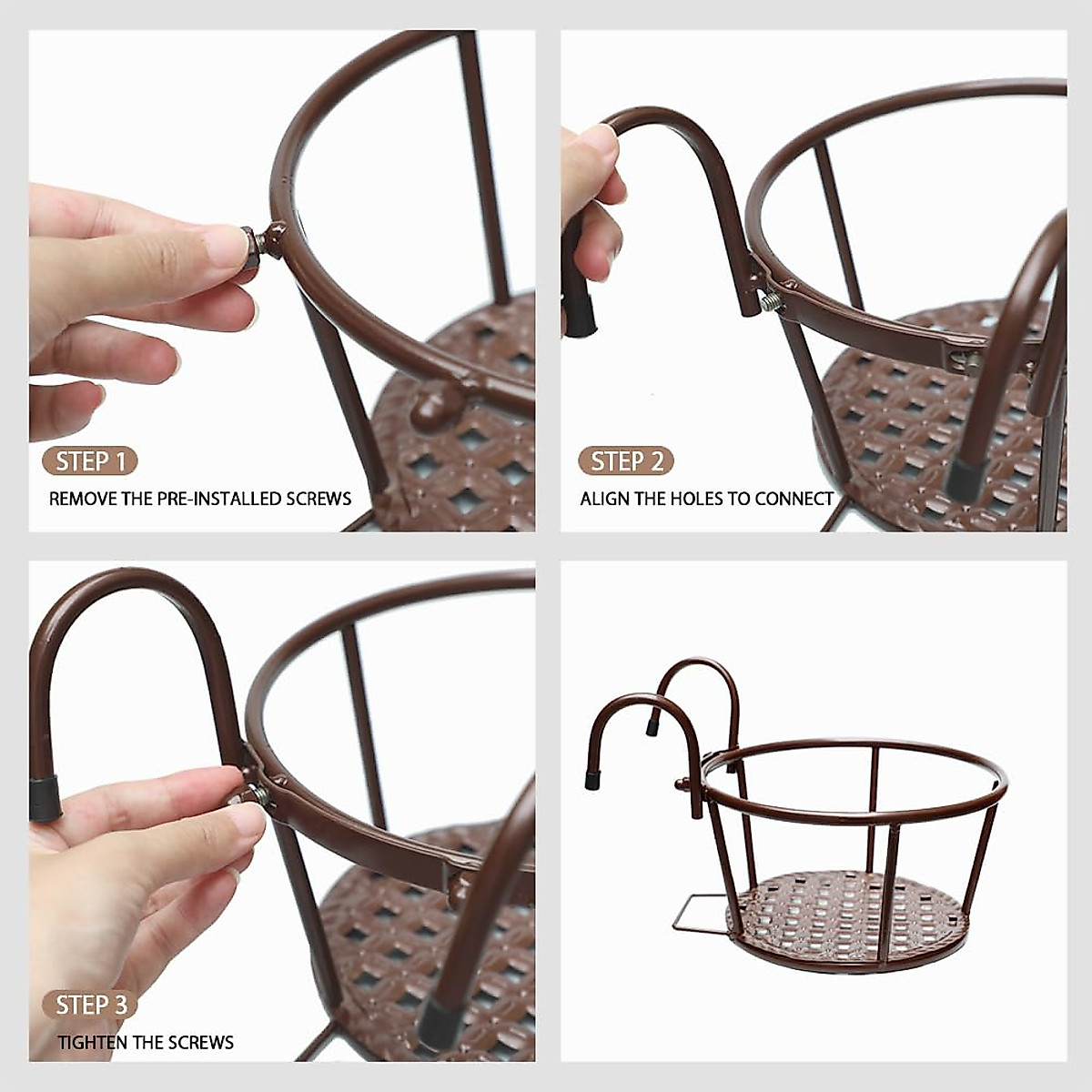 NEISRAI Iron Art Metal Railing Flower Pot Hanging Basket for Indoor Pot Holder Hanger 3 Pack Outdoor Plants Perfect for Porches and Patio Decor (Black)