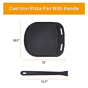BBQ-PLUS Reversible Cast Iron Sizzler Plates, 13.7 Inch Lifting Handle, 12 Inch x 10.5 Inch, Black