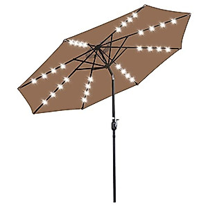 SUPER DEAL 10FT Patio Umbrella with 32 Solar LED Lights, Outdoor Large Table Umbrella with Tilt Adjustment and Crank for Market Garden Backyard Beach Poolside