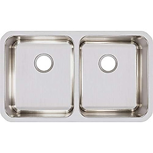Elkay Lustertone ELUH3118 Equal Double Bowl Undermount Stainless Steel Kitchen Sink