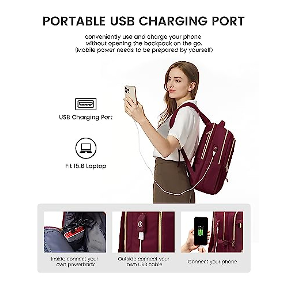 LOVEVOOK Laptop Backpack for Women, Slim Business Laptops Bag with Separate Computer Compartment Stylish Daypack for College Work Travel, Fits 15.6" Laptop