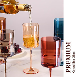 Colored Wine Glasses Set 6-14oz Multi Colored Square Wine Glasses with Tall Long Stems, Hand Blown Crystal Colorful Wine Glasses, Unique Wine Glasses for Christmas Thanksgiving