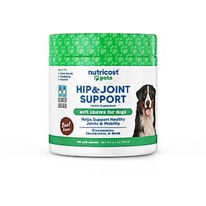 Nutricost Pets Hip & Joint Support Soft Chews for Dogs (Beef Flavored) 60 Soft Chews - Supports Healthy Joints & Mobility, NASC Certified