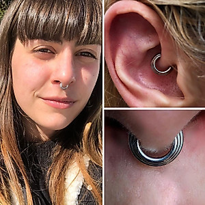 ENVYOU 2PCS 16G Gold Hinged Septum Clicker Ring Daith Earrings Hypoallergenic Piercing Jewelry (Gold,5-Tier Stacked 8/10mm)