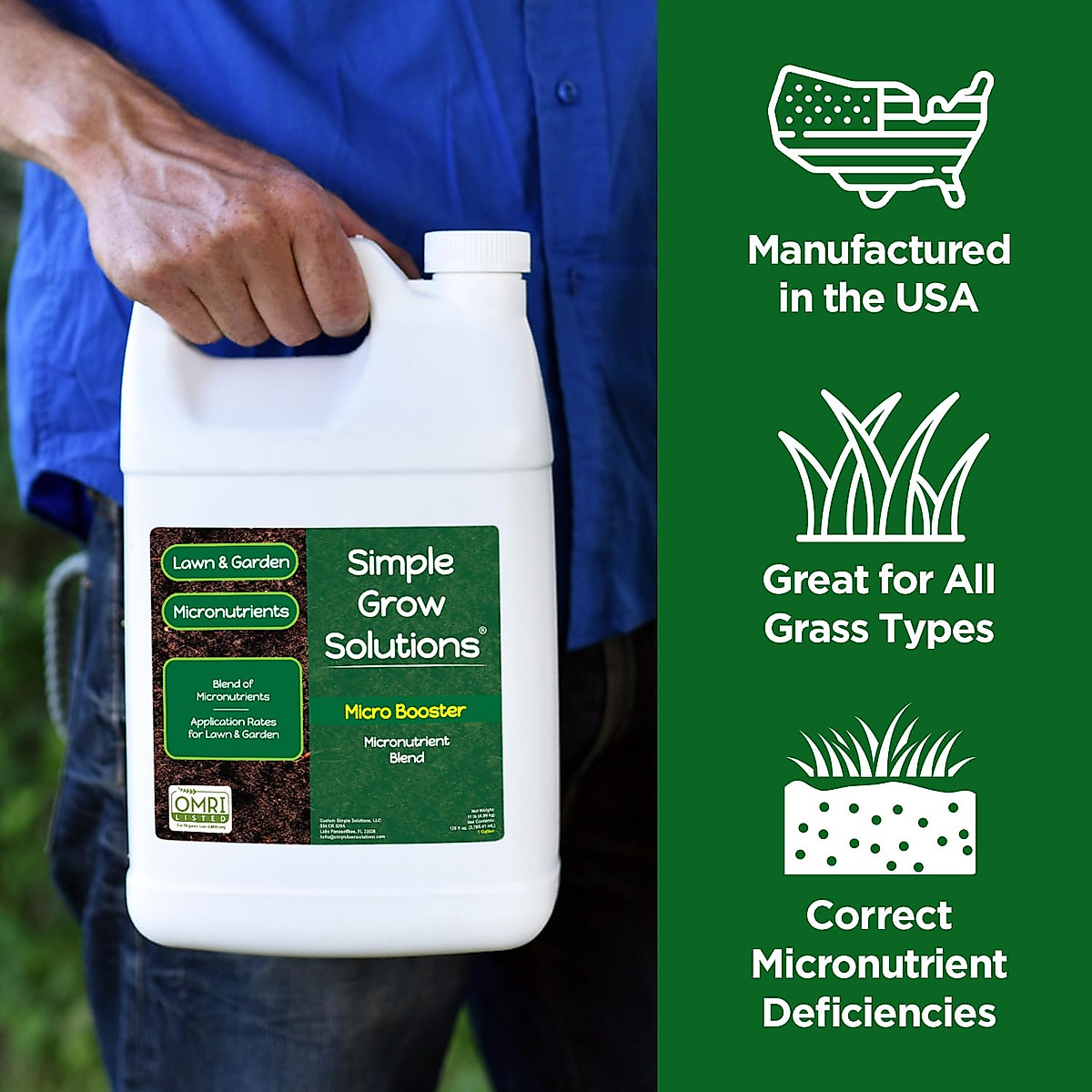 Organic Micronutrient Booster Lawn Fertilizer - Simple Grow Solutions- Garden & Lawn Fertilizer- Grower, Gardener- Liquid Food for Grass, Tomatoes, Flowers, Vegetables (1 Gallon)