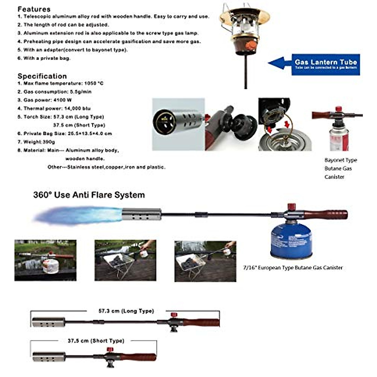 A-ONE Outdoor Garden Burner, Outdoor Blow Torch,Butane Torch with Canister Adapter, Torch with Wooden Handle, Long Handle Blow Torch, Jet Flame Torch for Garden Roof Road Lawn Cleaning