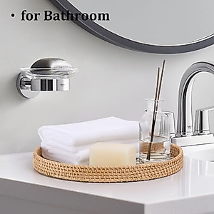 Tynulox 11.8" Rattan Tray with Mother of Pearl Inlay Wooden Base | Round Woven Wicker Tray | Coffee Table Tray for Storage Display Bread Fruit Breakfest