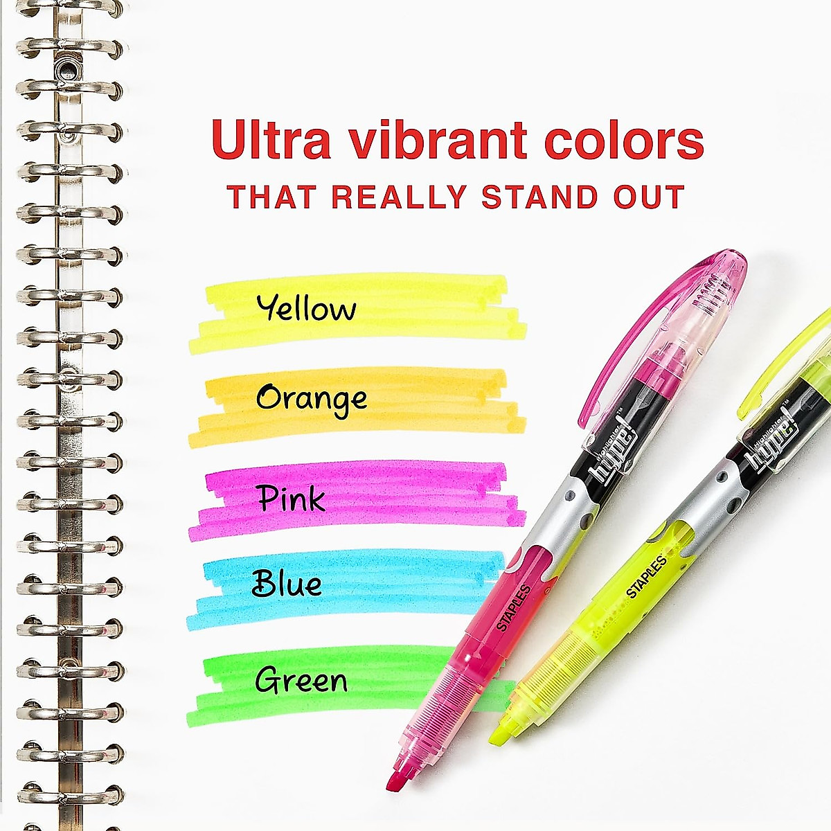 Staples Hype! Liquid Highlighters, Assorted, 5/Pack