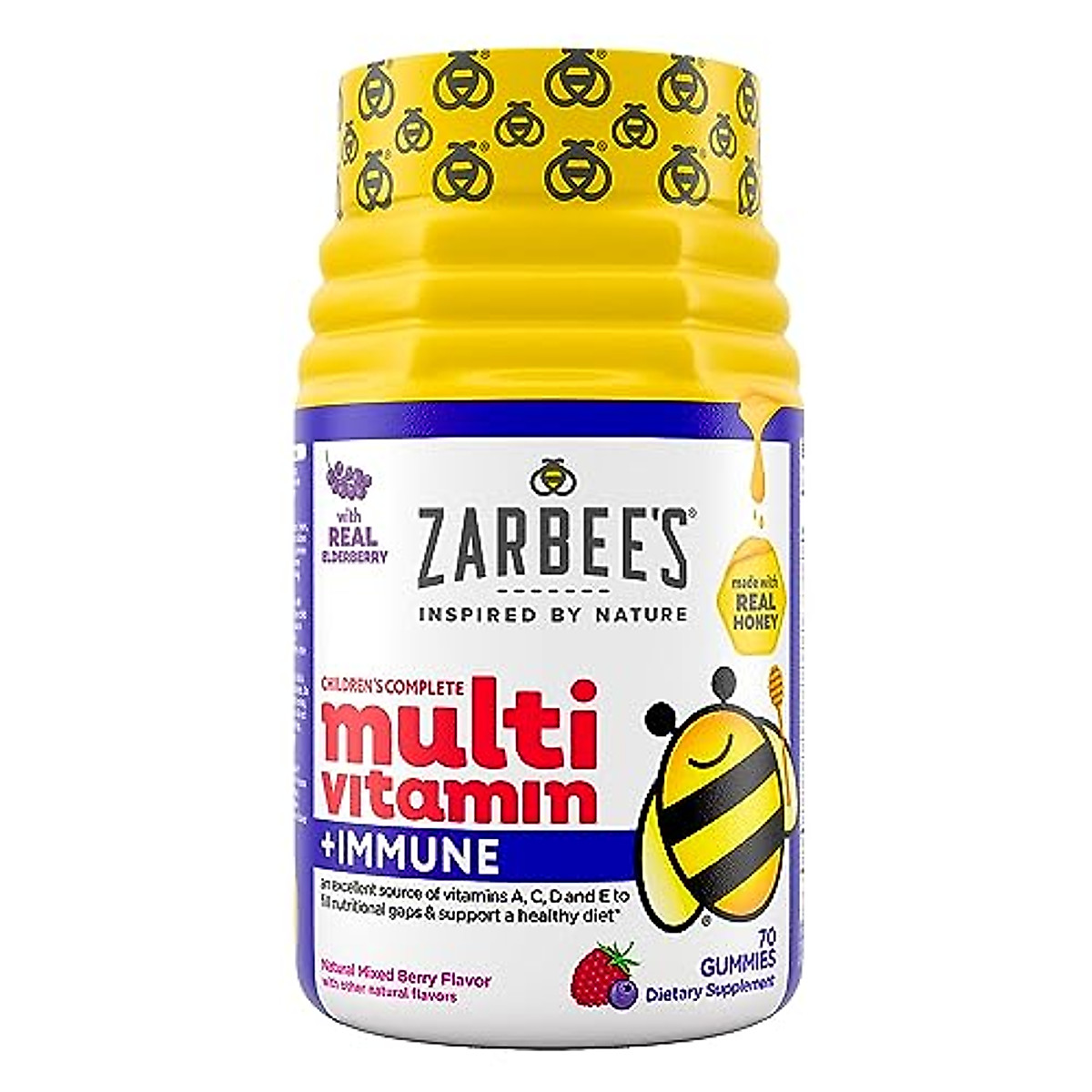 Zarbee's Complete Kids Multivitamin Gummies + Immune Support, Children Vitamins Gummy with Vitamin A, C, D3, E, B6, B12, Folic Acid & Total B-complex, 70 Count