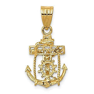 Solid 14k Yellow Gold Anchor Mariners Cross Pendant Jesus Charm - 26mm x 14mm