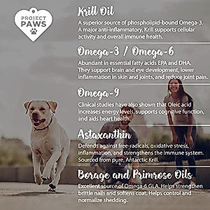 Project Paws Omega 3-6-9 Select Fish Oil for Dogs - Krill Oil Skin and Coat Supplement - 120 Count