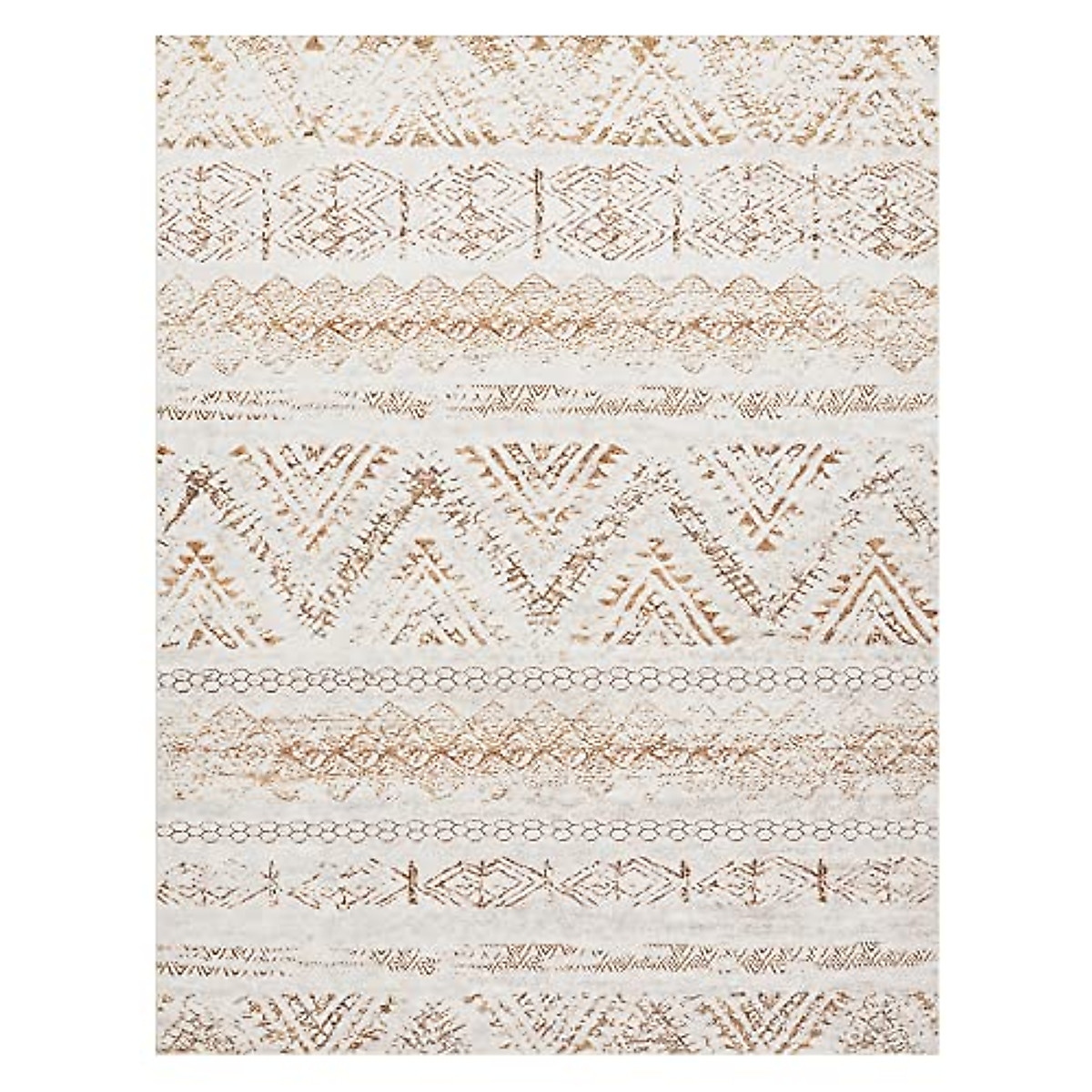 Area Rug Living Room Carpet: 5x7 Large Moroccan Soft Fluffy Geometric Washable Bedroom Rugs Dining Room Home Office Nursery Low Pile Decor Under Kitchen Table Light Brown/Ivory