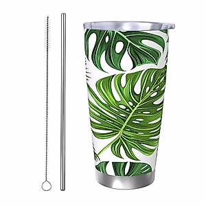 AYCZN Green Leaves 20 OZ Tumbler Stainless Steel Travel Coffee Mug, Palm Leaf Insulated Water Bottle with Lid Leakproof Thermal Cup
