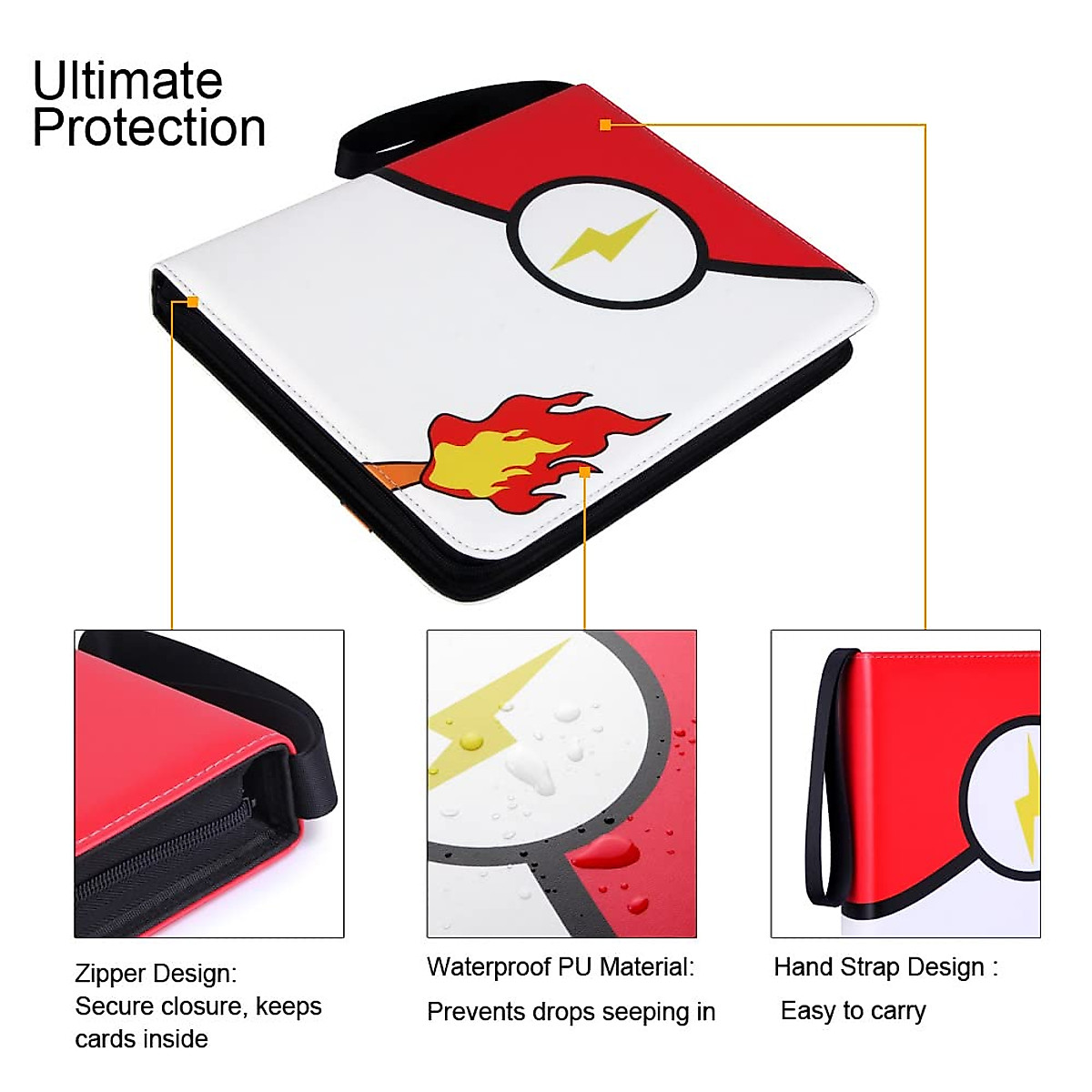 Kitguard Binder for Pokemon Card with 40 Premium 9 Pocket Card Sleeves, Trading Card Binder Book Holds Up to 720 Cards, Carrying Case Card Holder with zipper and Wristband