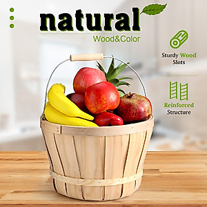 6 Pack 11 x 6.7'' Large Round Wooden Baskets with Handles, Handmade Wood Basket, Bushel Baskets, Farmers Market Baskets, Apple Baskets, Wooden Baskets for Indoors Outside Personal or Commercial Use