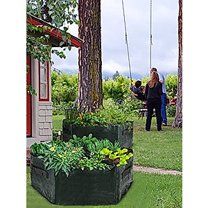 2 Pack 27 Gallon PE Fabric Raised Garden Planter Bed- Sturdy 6 Divided Grids Raised Vegetable Grow Bags with Handles & Drainage Holes Durable Hexagon Potato Tomato Planting Grow Pot for Plants Flower
