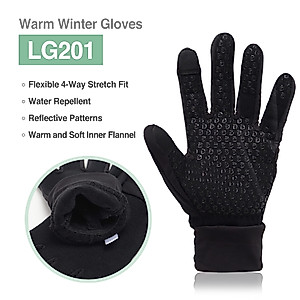 DEX FIT Warm Fleece Winter Outdoor Gloves LG201 Thermal, Ideal for Running, Hiking, Cycling Outdoor in Cold Weather, Touchscreen Compatible, Firm Silicone Grip, Washable; Black S (7) 1 Pair