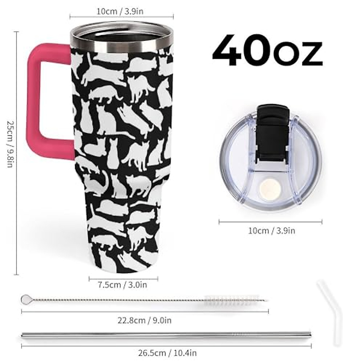 Cute Cats 40oz Water Bottle Double Wall Insulated Tumbler with Handle Leakproof Travel Mug Light Rose Red-style