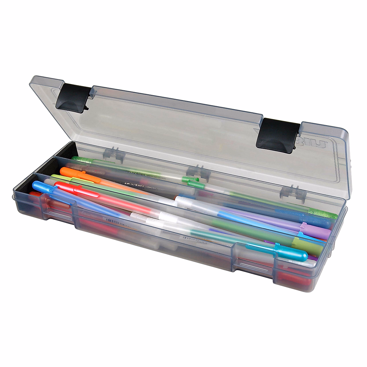 ArtBin 6900AB Pencil Utility Box, Art & Craft Organizer, [1] Divided Storage Box for Pens, Pencils, Markers, Paint Brushes, etc., Translucent Charcoal
