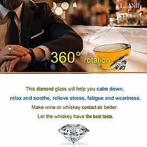 Whiskey Glasses Wine Glasses Rotating Bourbon Glassware Wine Gifts for Men Women Stemless Old Fashioned Glass Unique Brandy Cognac Snifter 11 OZ (set of 2)