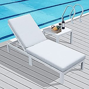 NICESOUL High-End Aluminium Outdoor Chaise Lounge Chair with Side Table, 4" Thick Cushion Anti-Rust Heavy Duty Frame Patio Lounger Recliner Chairs Sunbathing Daybed for Pool Poolside Backyard Lawn