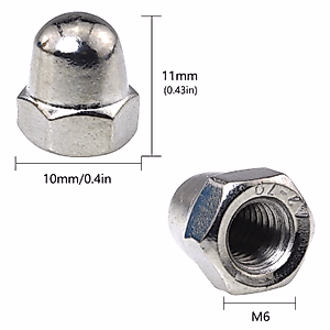 Acorn Nuts JianLing 25pcs Silver Tone 304 Stainless Steel Hex Nut Female Cap Decorative Cap Nuts Caps Covers M6 Acorn Nut