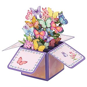 Tasodin Pop up Butterfly Cards, 3D Birthday Gift Box with Envelope, Pop Up Mothers Day Card, Thank You Greeting Card for Women Mother Wife Daughter Sister