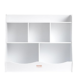 VEVOR Wood Kid Toy Storage Organizer with Bookshelf, 35" W Storage Cubby, Larger 5-Cubby Wood Toy Storage Cabinet, Children Book Toy Shelf for Kids Room, Playroom, Kindergarten, Nursery, White