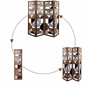 Babion 4 Panel Room Divider, Wood Cutout Folding Room Divider, 5.6 Ft Tall Room Screen Divider Indoor Portable Partition Screen, Modern Home Office Bedroom Decoration, Brown