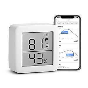 SwitchBot Room Thermometer Hygrometer Indoor, Bluetooth Digital Temperature Humidity Sensor with Smart Alert & Data Storage, LCD Screen Digital Thermometer for Room Temperature