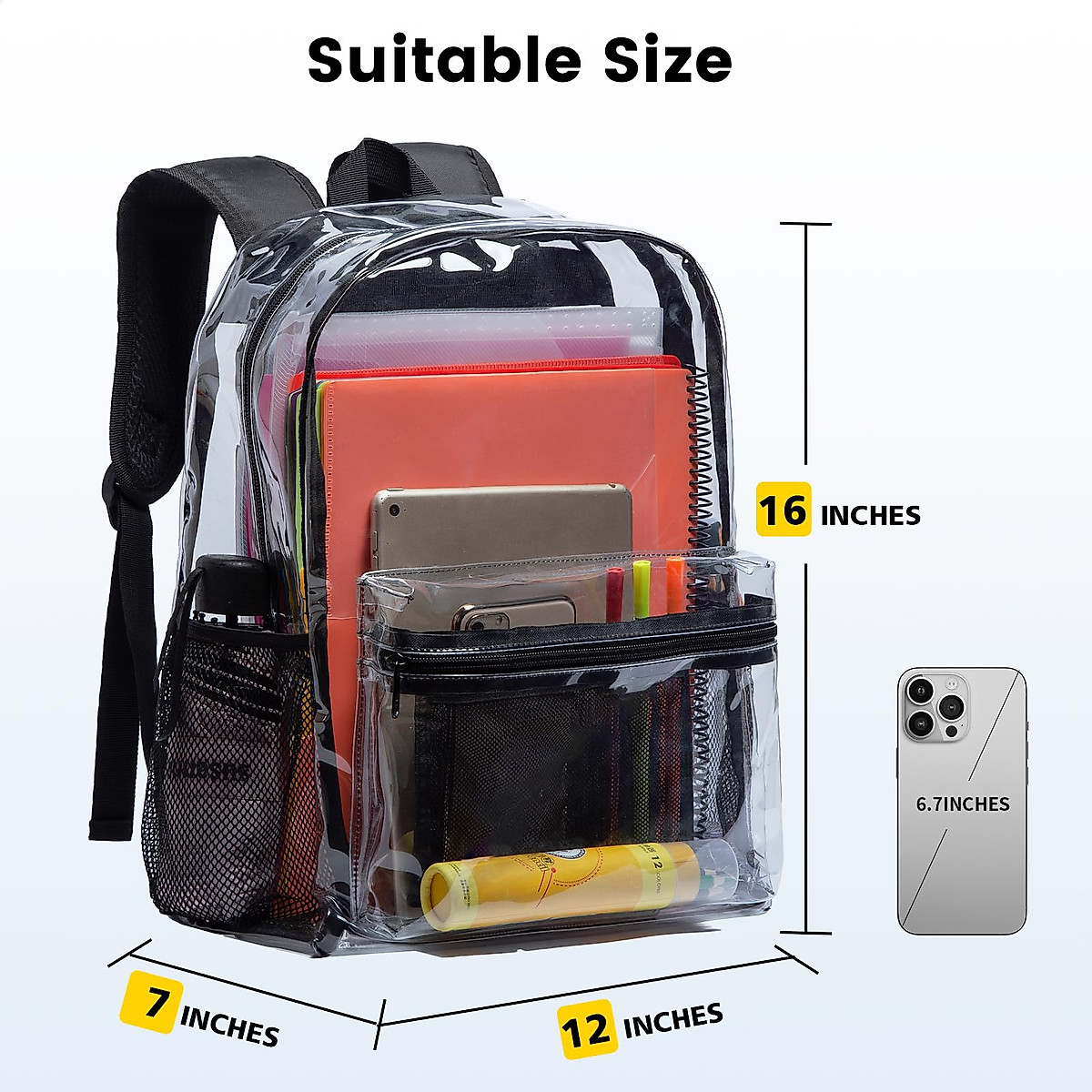 Vorspack Clear Backpack Heavy Duty PVC Transparent Backpack with Reinforced Strap for Workplace - Black