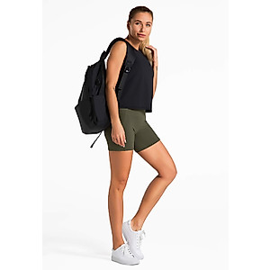 Dragon Fit High Waist Yoga Shorts for Women with 2 Side Pockets Tummy Control Running Home Workout Shorts (Large, Olive Green)