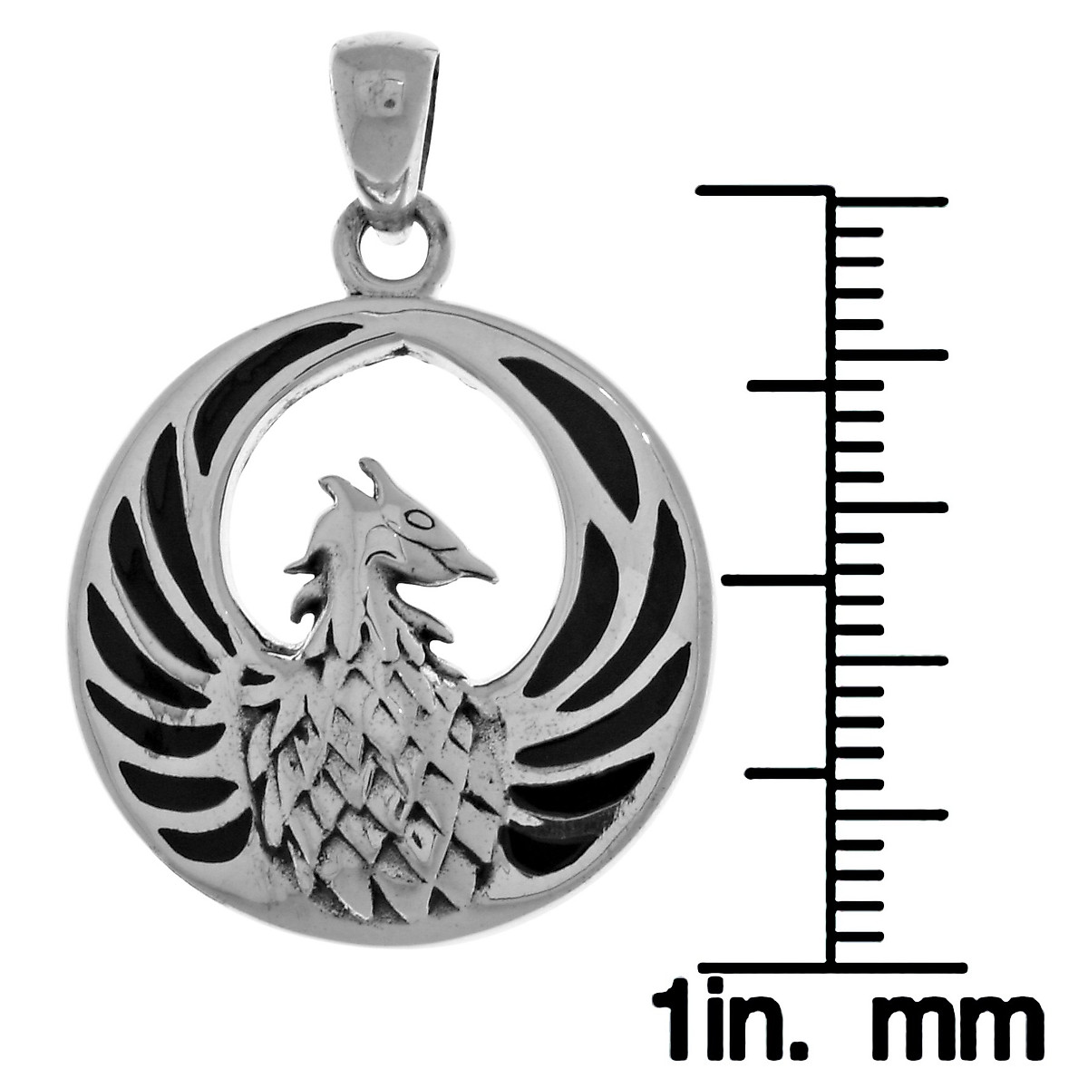 Jewelry Trends Sterling Silver Phoenix Fire Bird Pendant Created Black Onyx