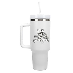 100 North Turtle Dog Elden Meme Ring Video Game Wrap-Around 40 Oz. Stainless Steel Water Bottle Coffee Mug, Spill & Leak Resistant, Travel Tumbler with Handle, Lid & Straw, White