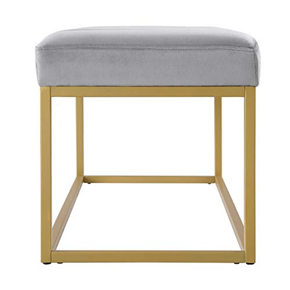 24KF Gray Velvet Upholstered Tufted Channel Bench, Velvet Cushion with Golden Metal Frame -Gray/Golden