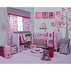 Bacati Owls Girls Cotton Changing Pad Cover, Pink/Grey